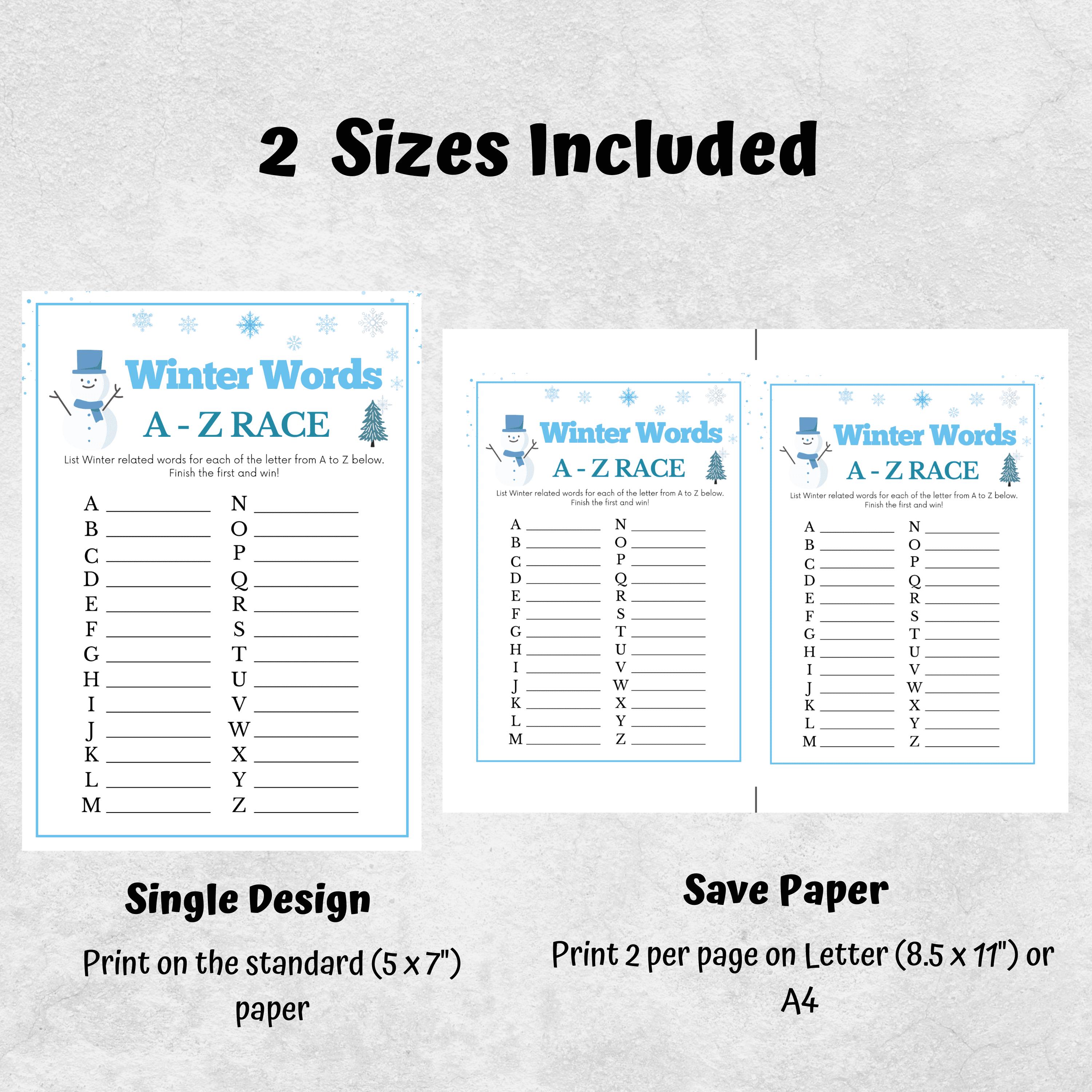 Winter Games, A to Z Word Race, Winter Party Games, Winter Games for ...