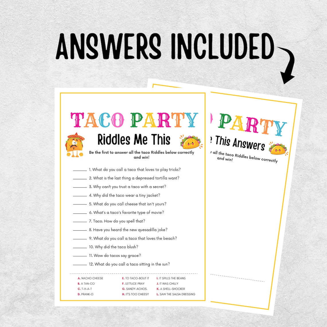 Taco Party Games, Riddles, Taco Games, Taco Tuesday Games, Taco Themed ...