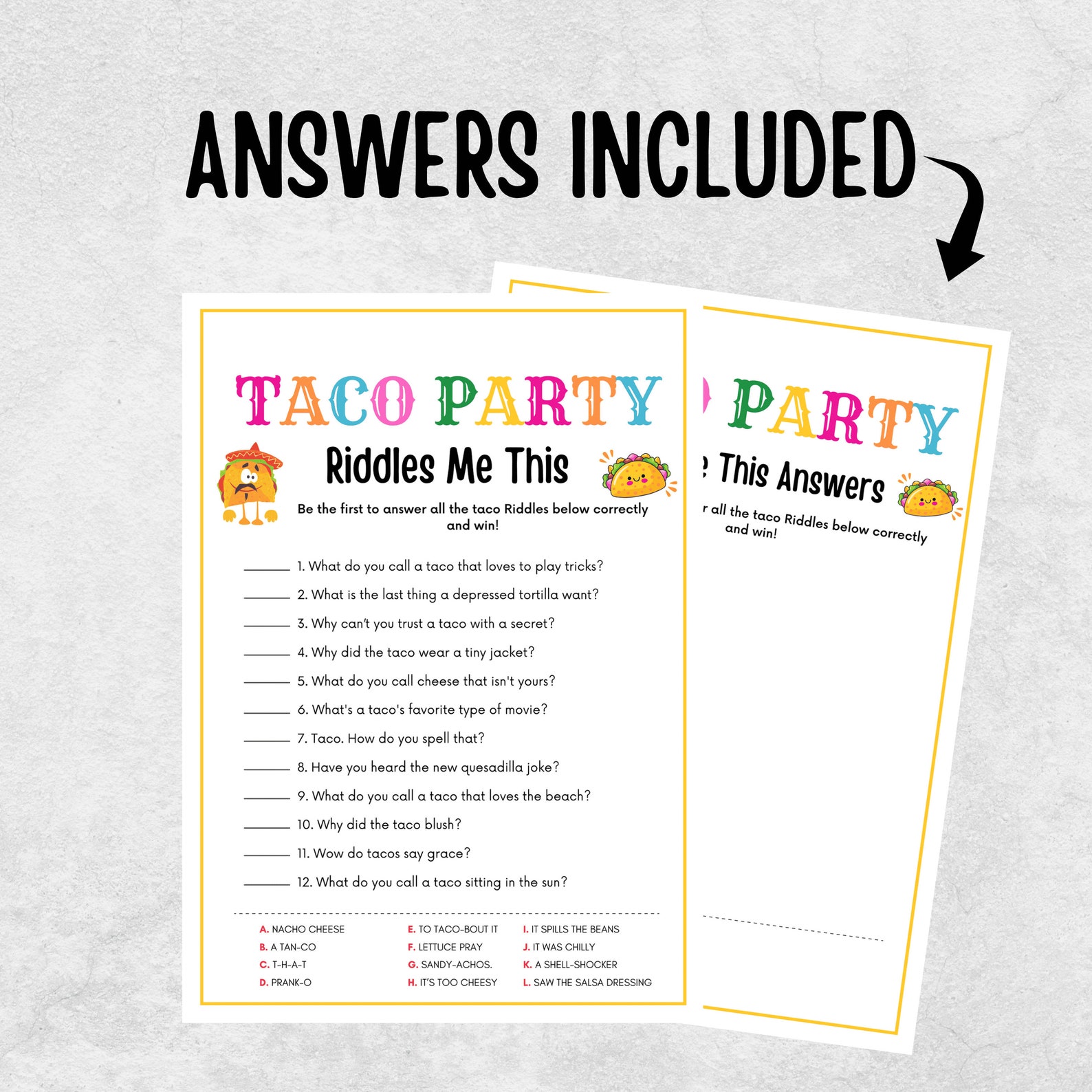 Taco Party Games, Riddles, Taco Games, Taco Tuesday Games, Taco Themed ...