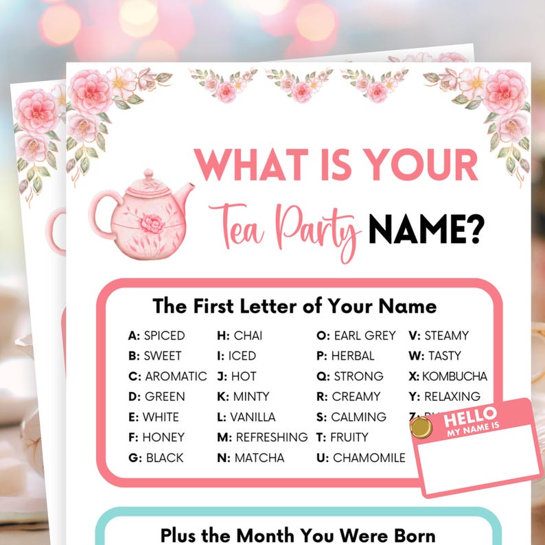 Tea Party Games, What is Your Tea Party Name, Ladies Tea Party Games ...