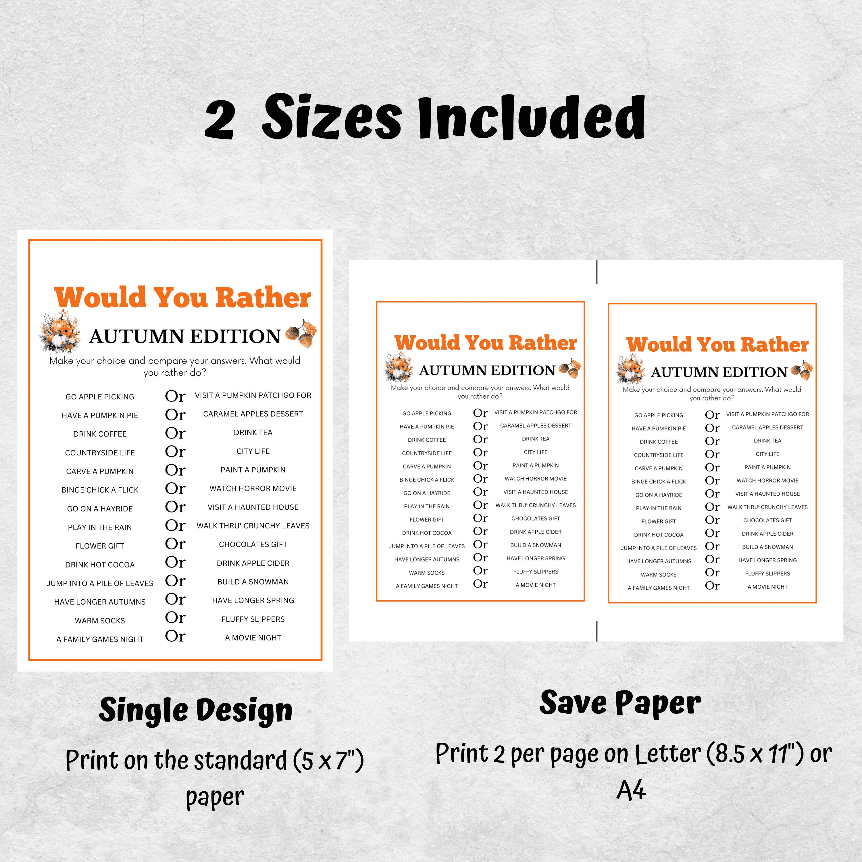 Fall Games, Would You Rather Questions Game, Fall Party Games, Autumn ...