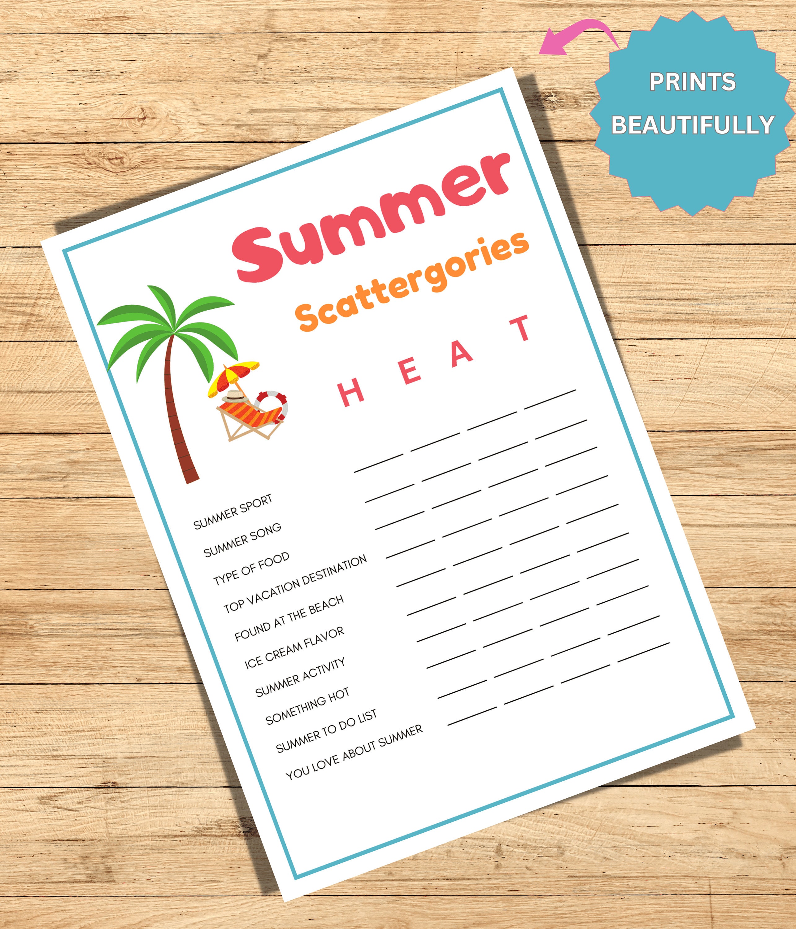 Summer Scattergories Summer Games Summer Party Games Summer - Etsy UK