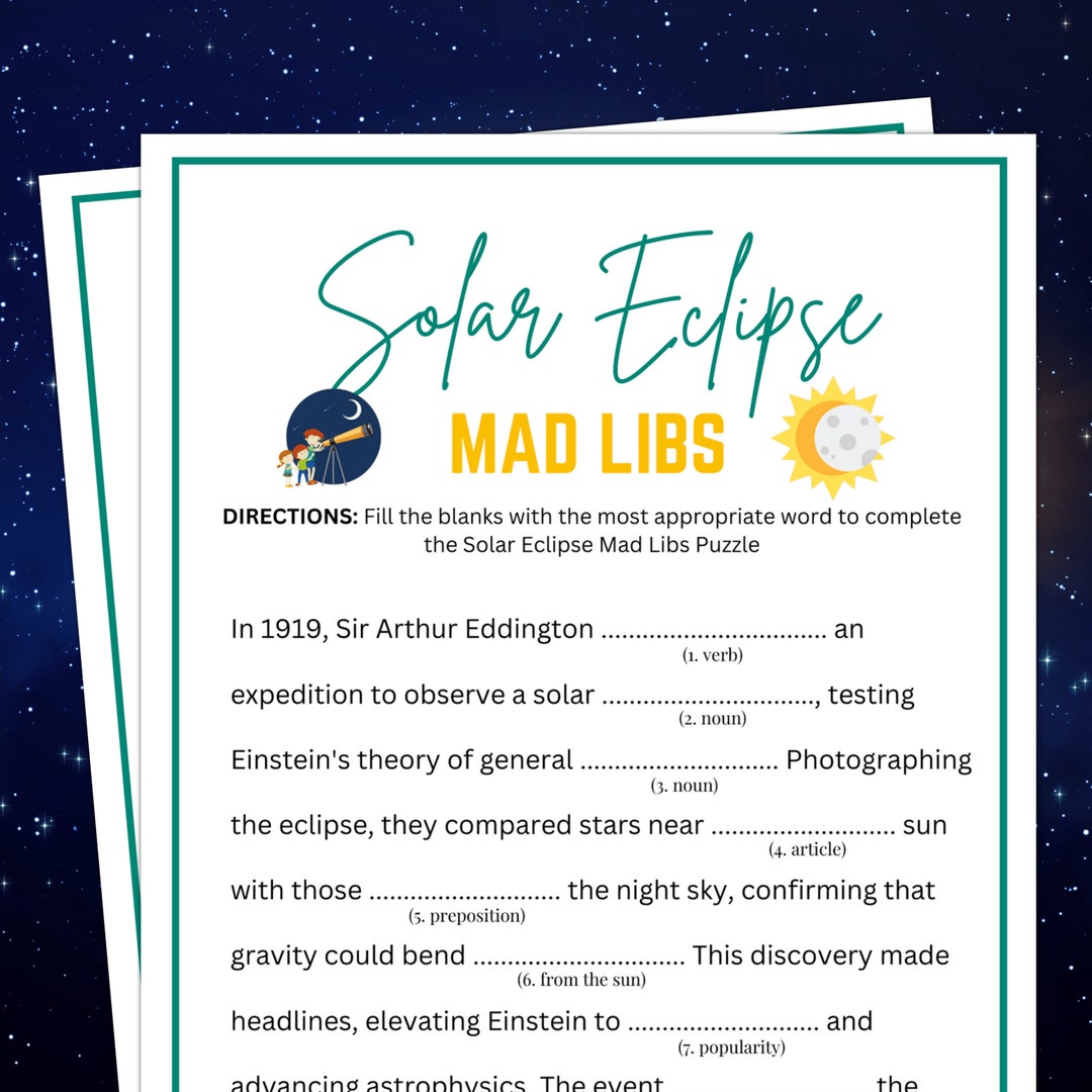 Solar Eclipse Mad Libs, Solar Eclipse Games for Kids, Family, Seniors ...