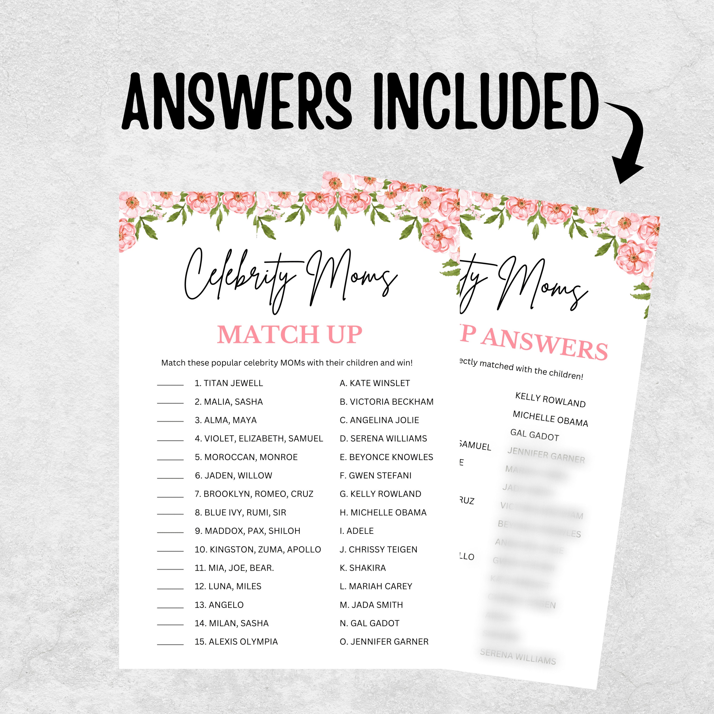 Mothers Day Trivia, Celebrity Moms Match Up, Mothers Day Games for Kids ...