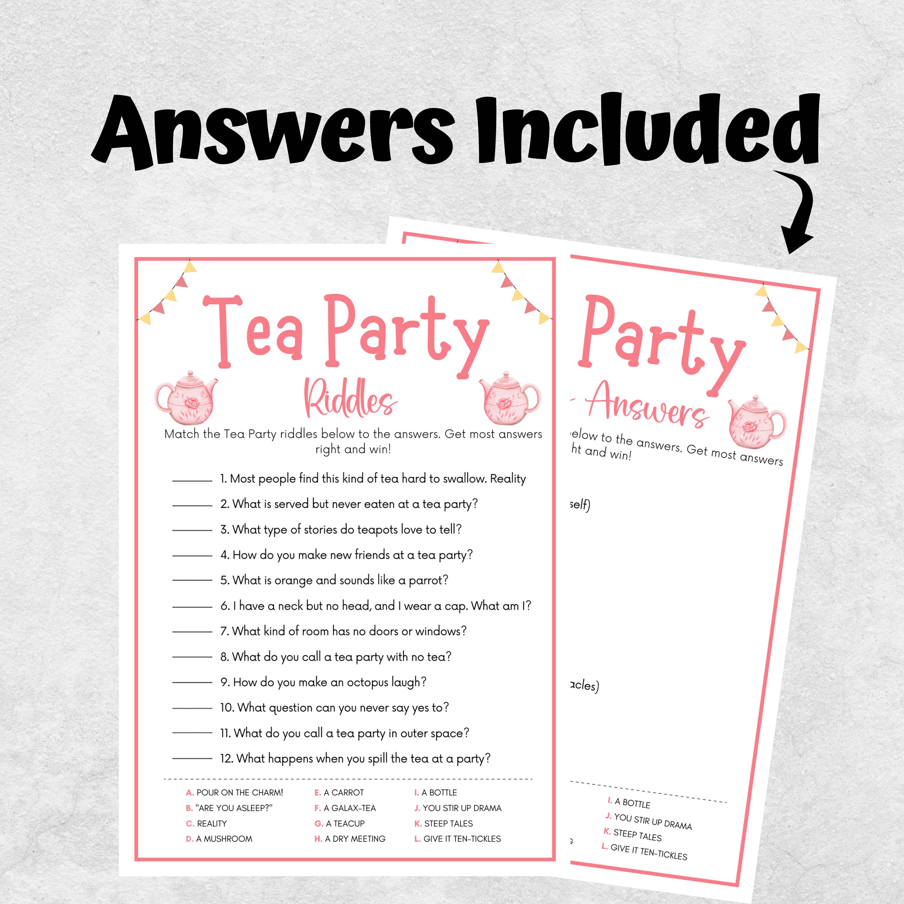 Tea Party Riddles, Tea Party Games, Ladies Tea Party Games, Garden Tea ...