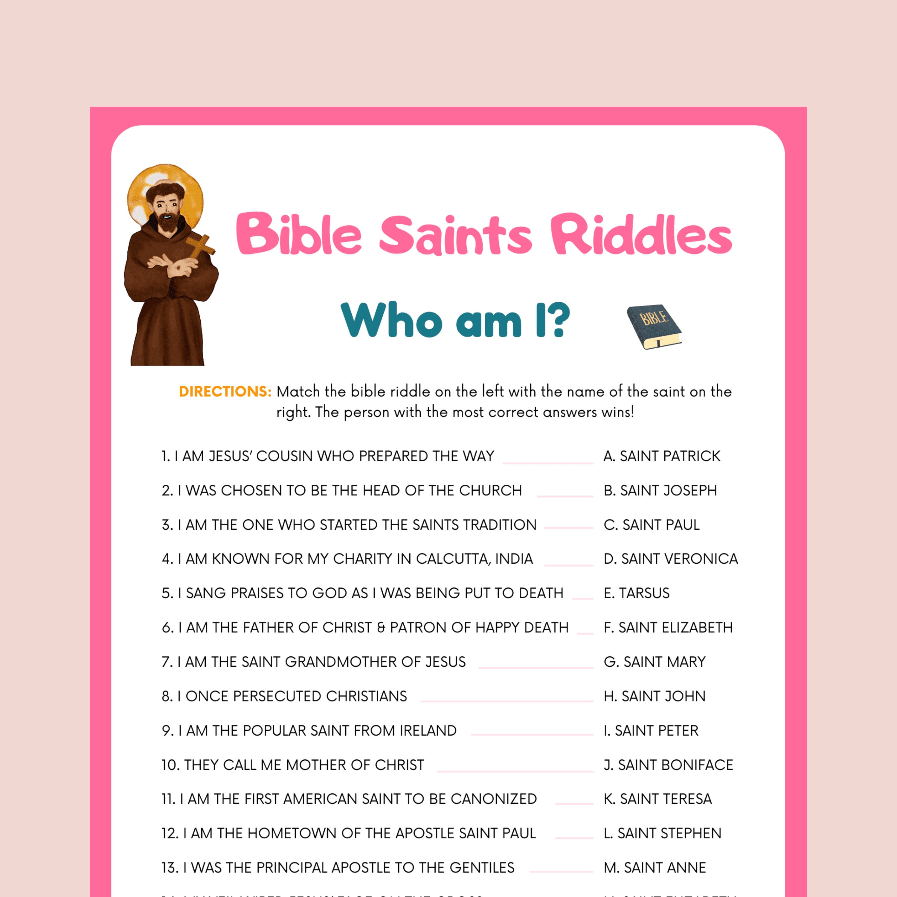 Bible Games, Who Am I, Bible Saints Games, All Saints Day Games, Bible ...