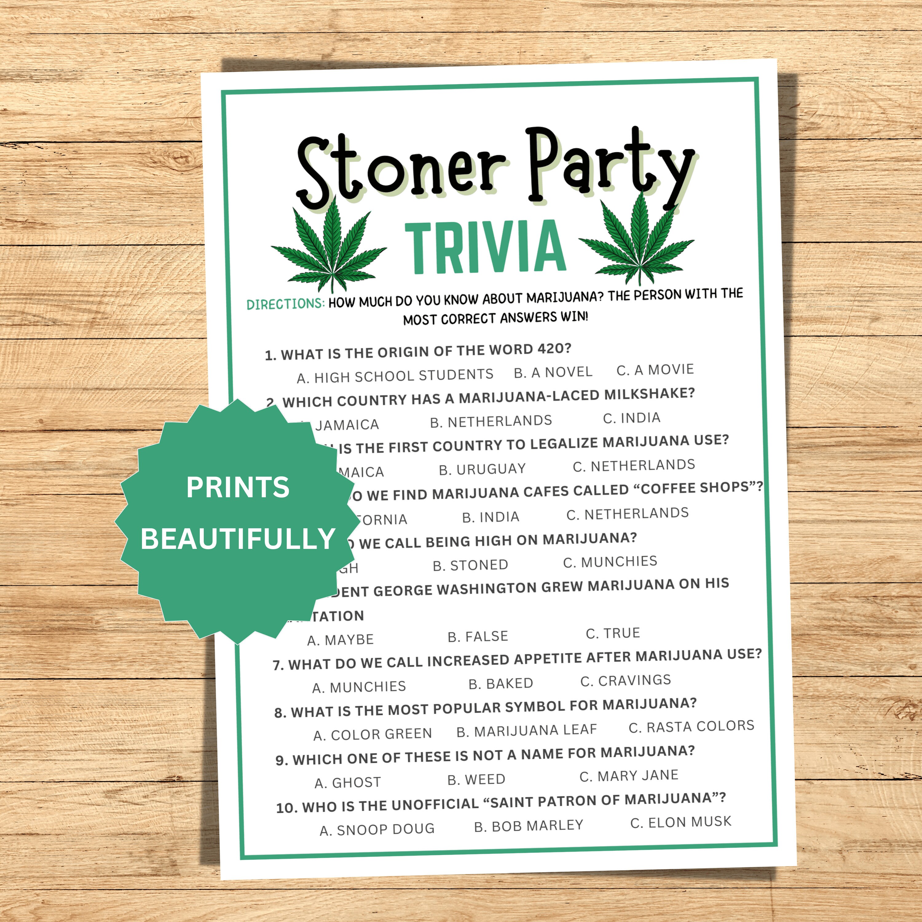 Stoner Trivia, Ladies Night Games, Stoner Party Games, Stoner Party ...