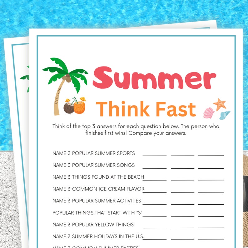 Summer Trivia, Think Fast, Summer Party Games for Kids, Summer Birthday ...