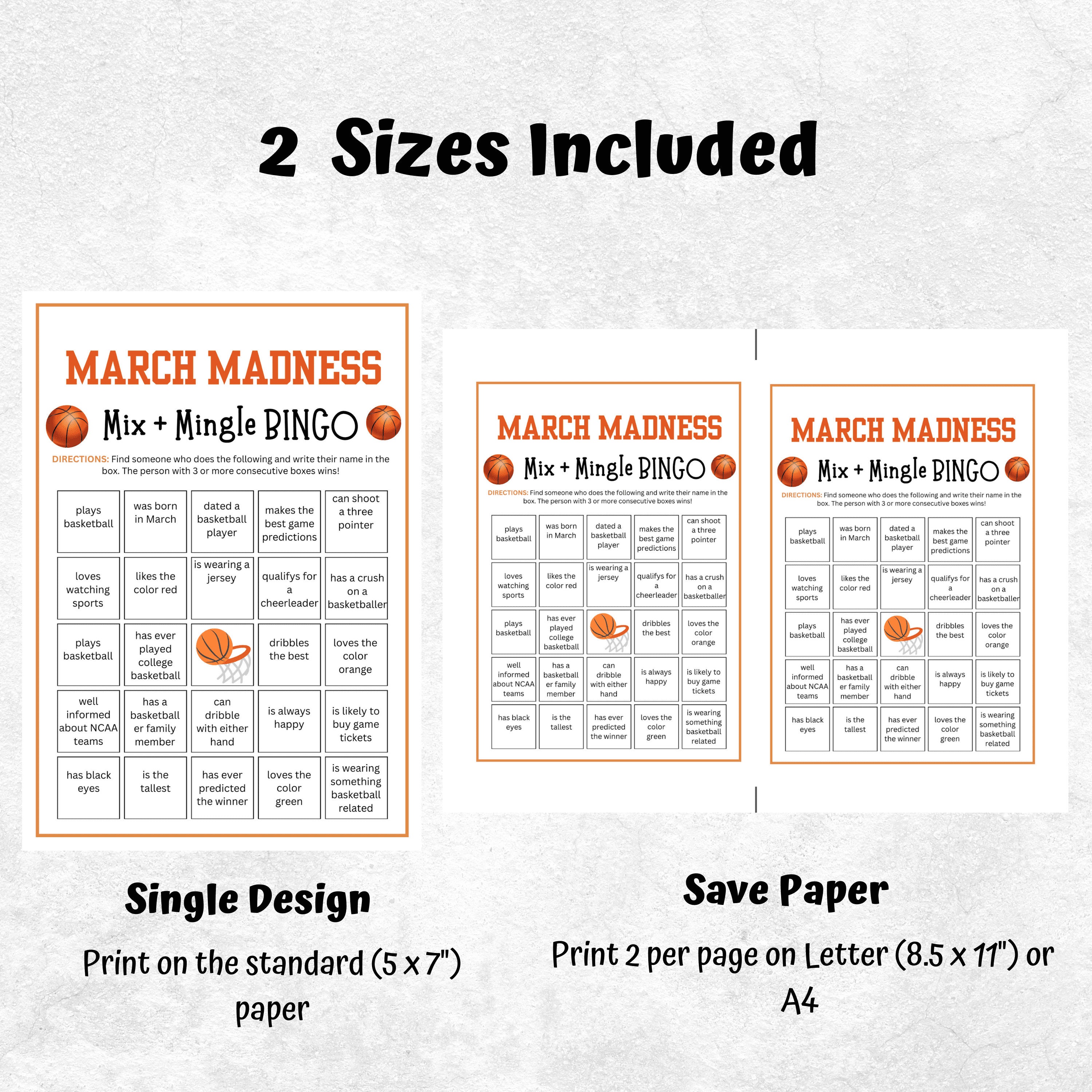 March Madness Mix and Mingle Bingo, March Madness Party Games, March ...