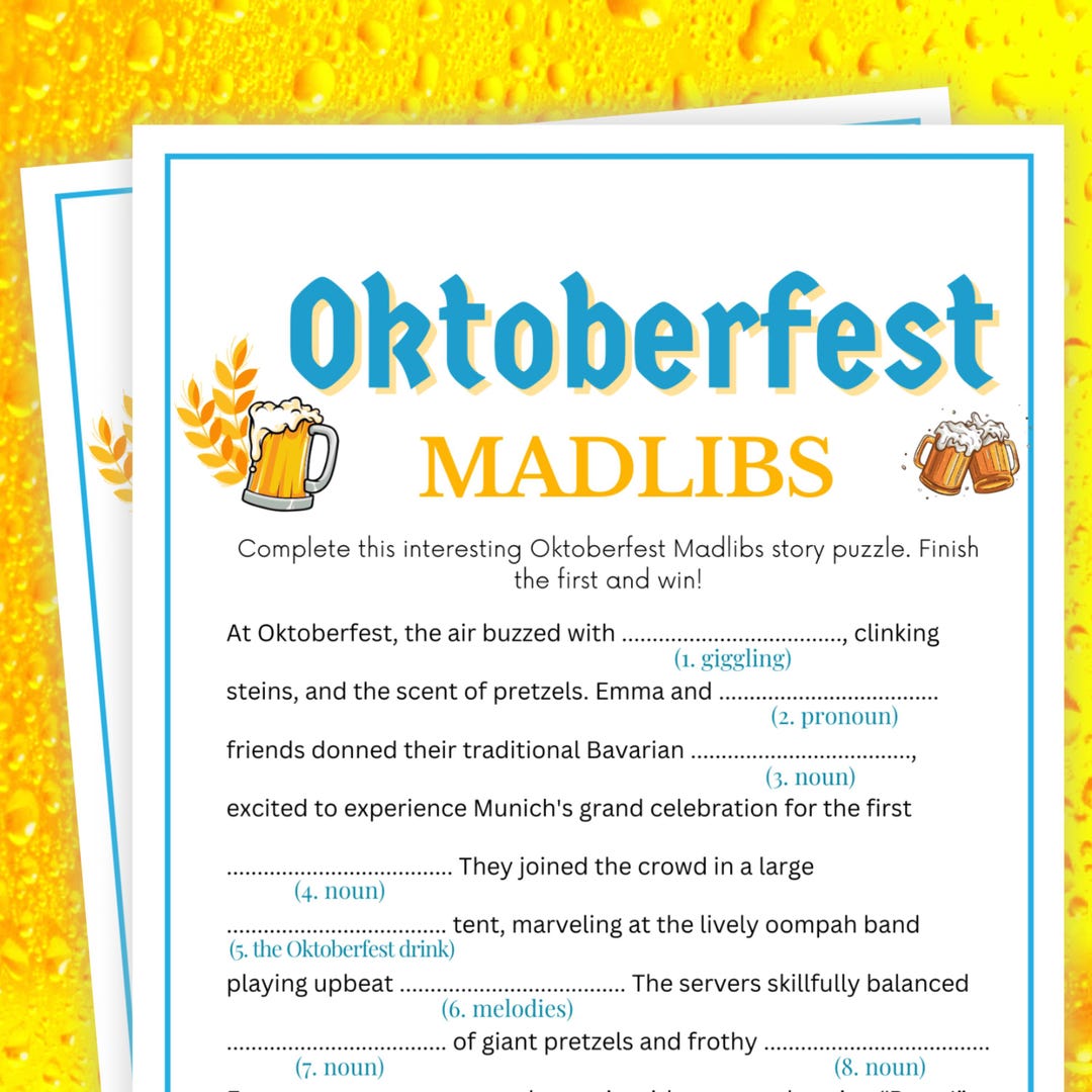 Oktoberfest Games, Madlibs for Kids and Adults, Oktoberfest Party Games ...
