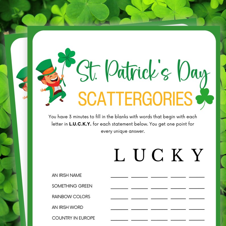 St Patricks Day Scattergories, St Patricks Day Games, St. Patrick's Day ...