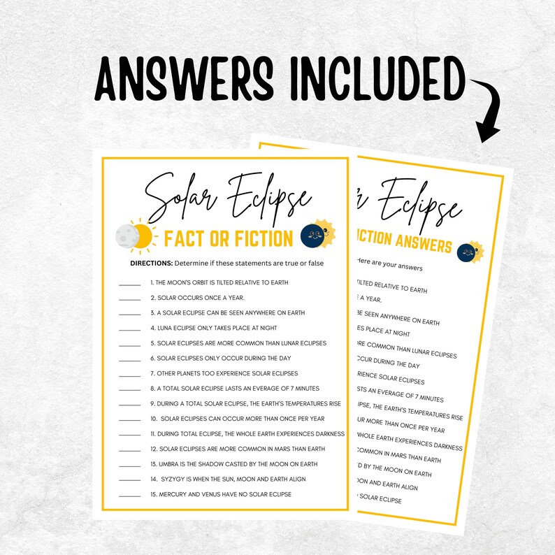 Solar Eclipse Games, Fact or Fiction Trivia, Eclipse Games for Kids and ...
