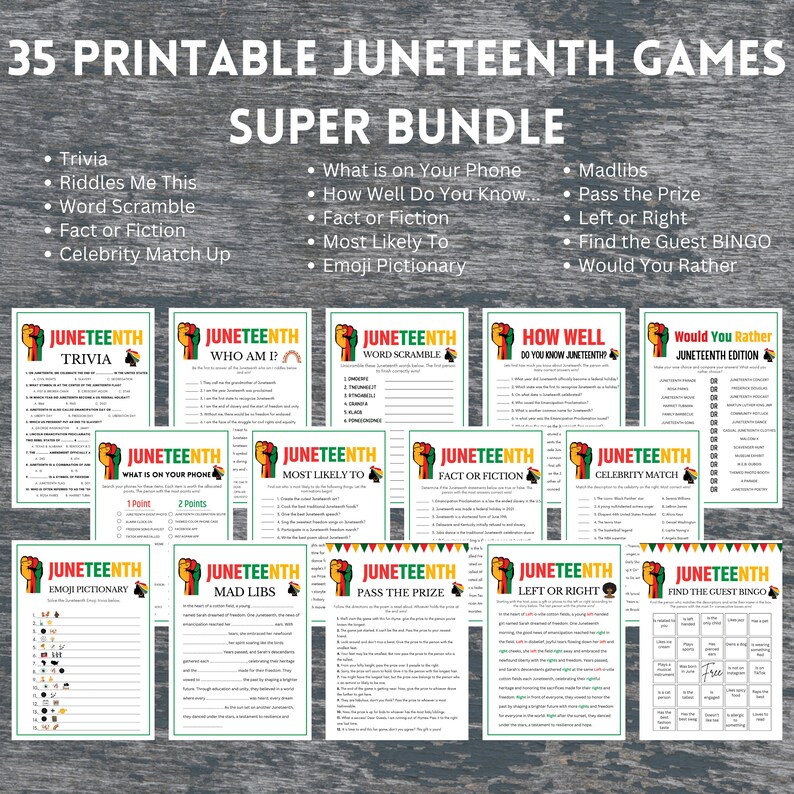 Juneteenth Games, 35 Games SUPER Bundle, Juneteenth Party Games, Black ...