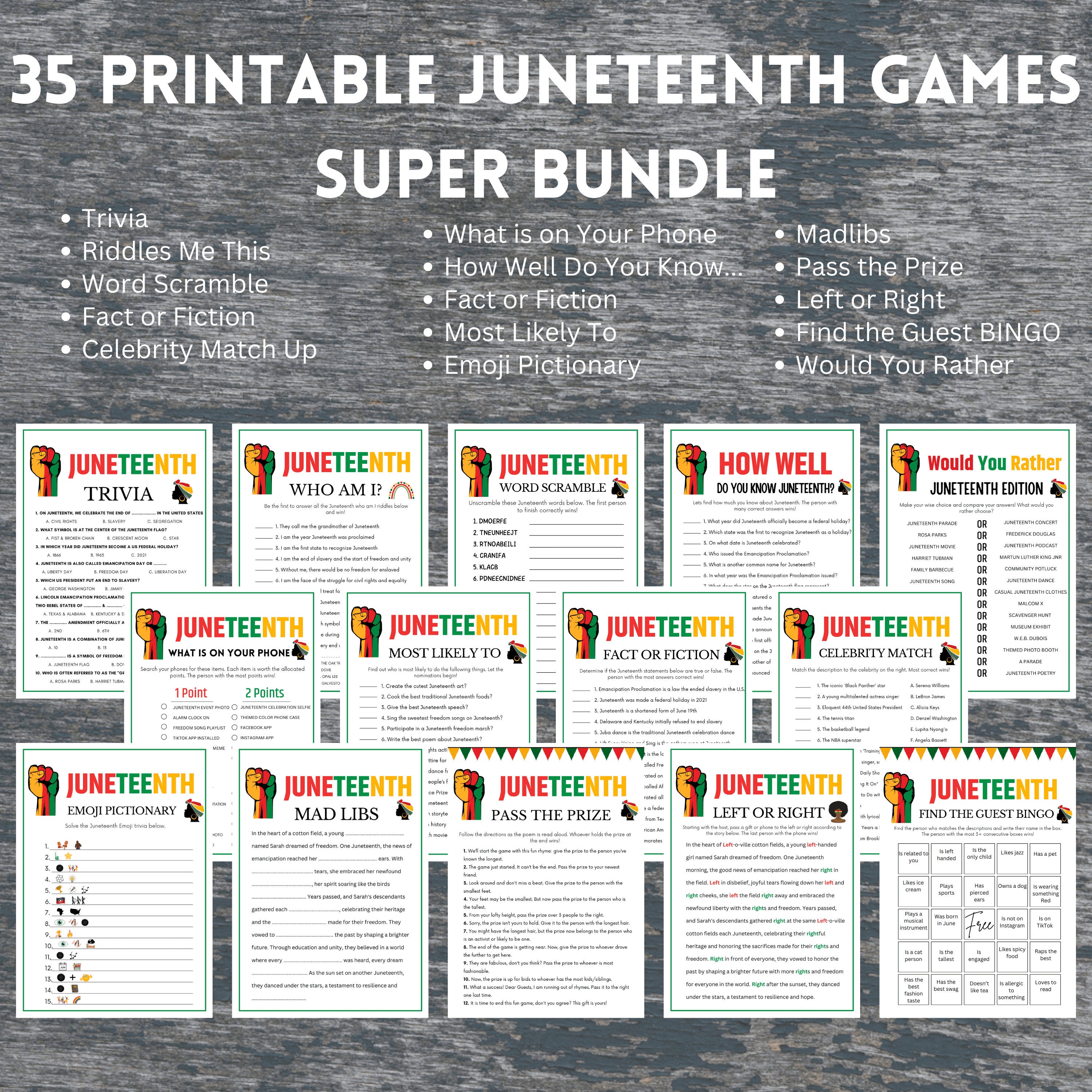 Juneteenth Games Bundle, 35 Games SUPER Bundle, Juneteenth Party Games ...