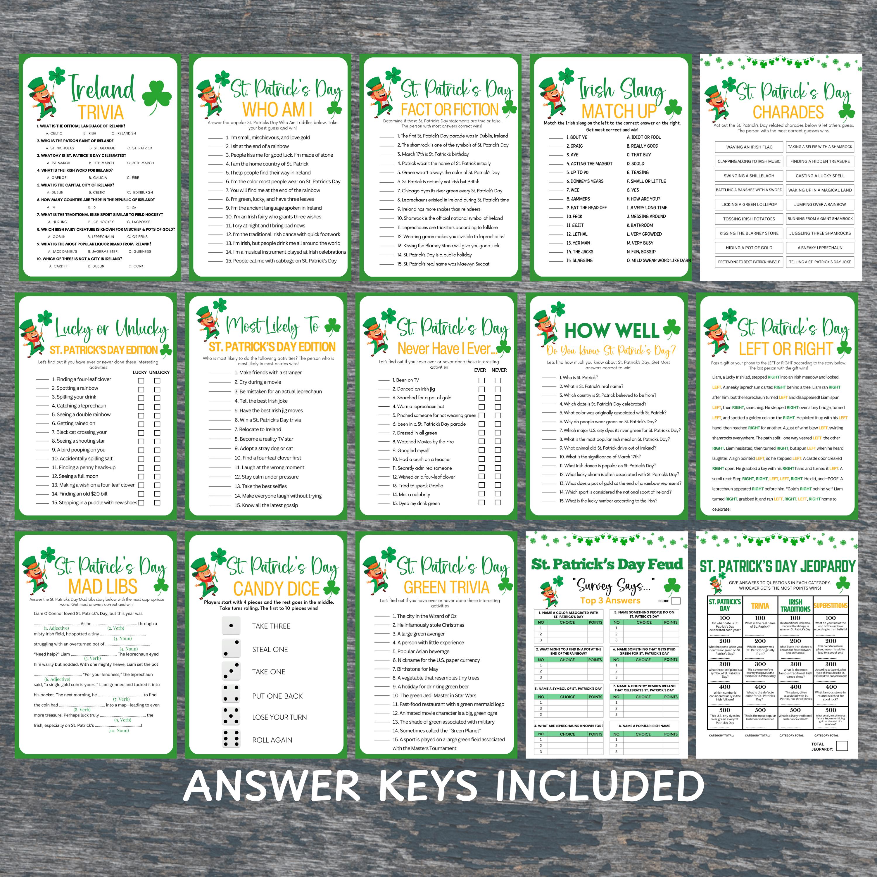 St Patricks Day Games, 50 Games SUPER Bundle, St Patrick's Day Party ...