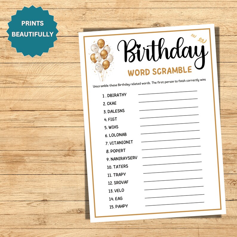 Birthday Games, Word Scramble, Birthday Party Games, Birthday Word ...