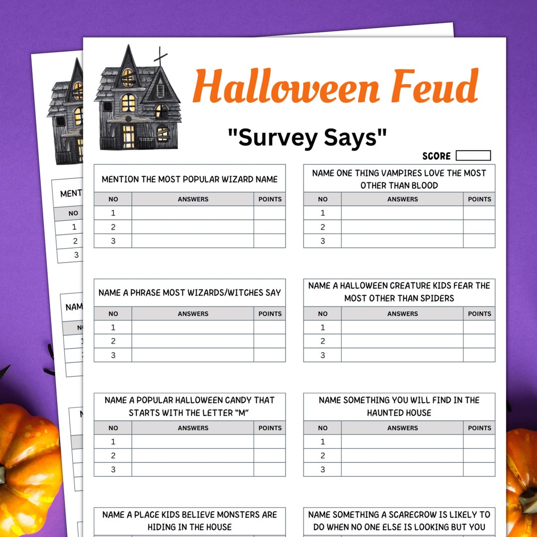 Halloween Friendly Feud Printable Survey Says Feud Halloween Top 3 ...