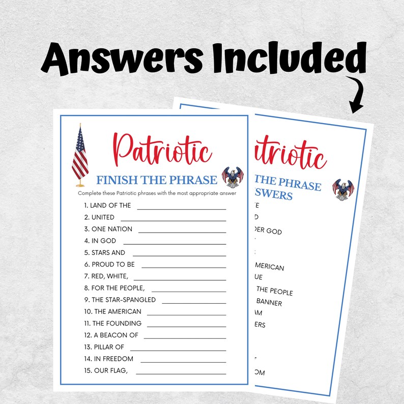 Patriotic Games, Finish the Phrase, Labor Day Game, Veterans Day Games ...