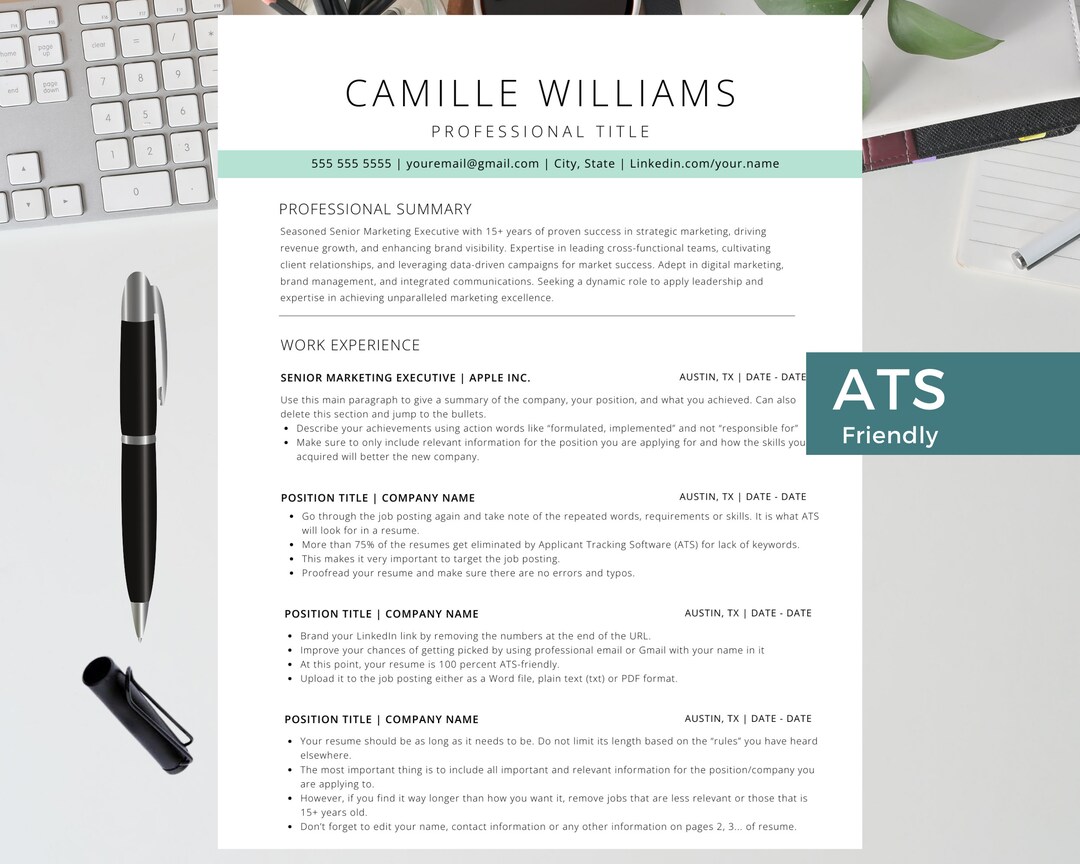 ATS Resume Google Docs Microsoft Word Resume Template ATS - Etsy