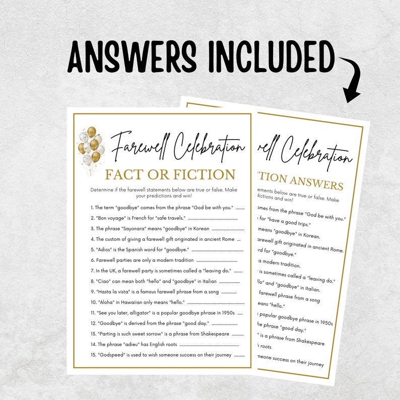 Farewell Party Games, Farewell Fact or Fiction, Farewell Party Games ...