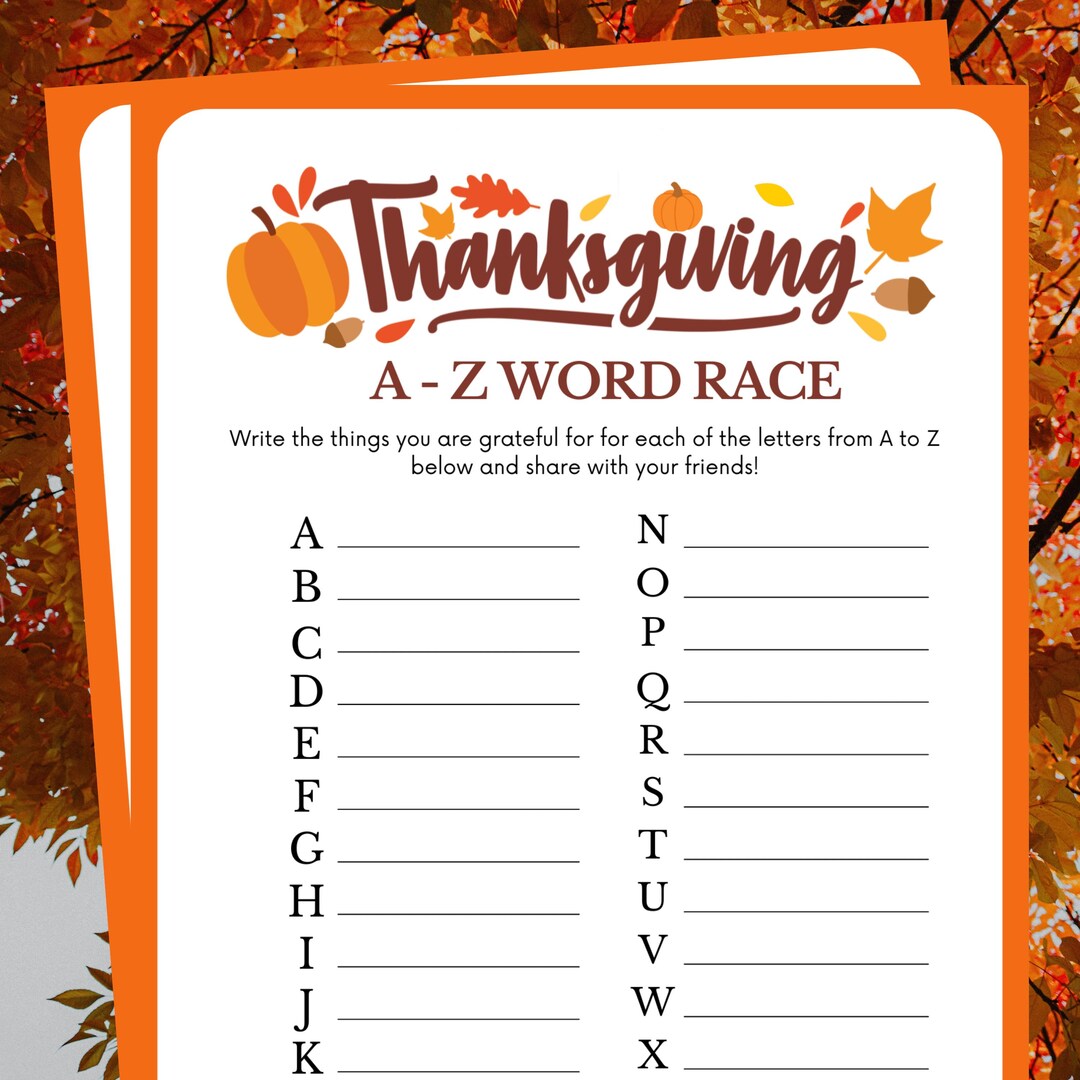 Thanksgiving A to Z Word Race, Thanksgiving Printable Games ...