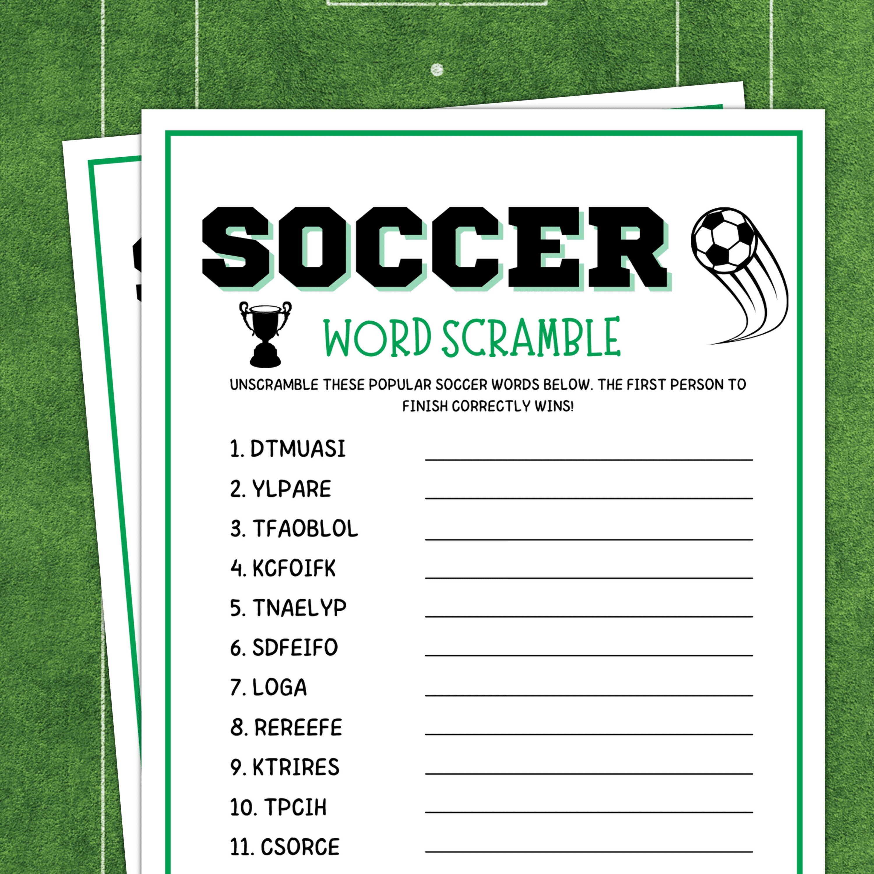 Soccer Games, Soccer Word Scramble, Soccer Party Games, Soccer Themed ...