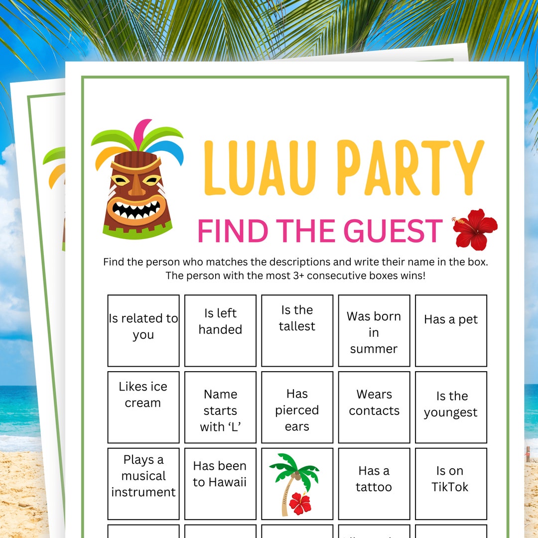 Luau Party Games, Luau Find the Guest, Luau Birthday Party Games, Aloha ...