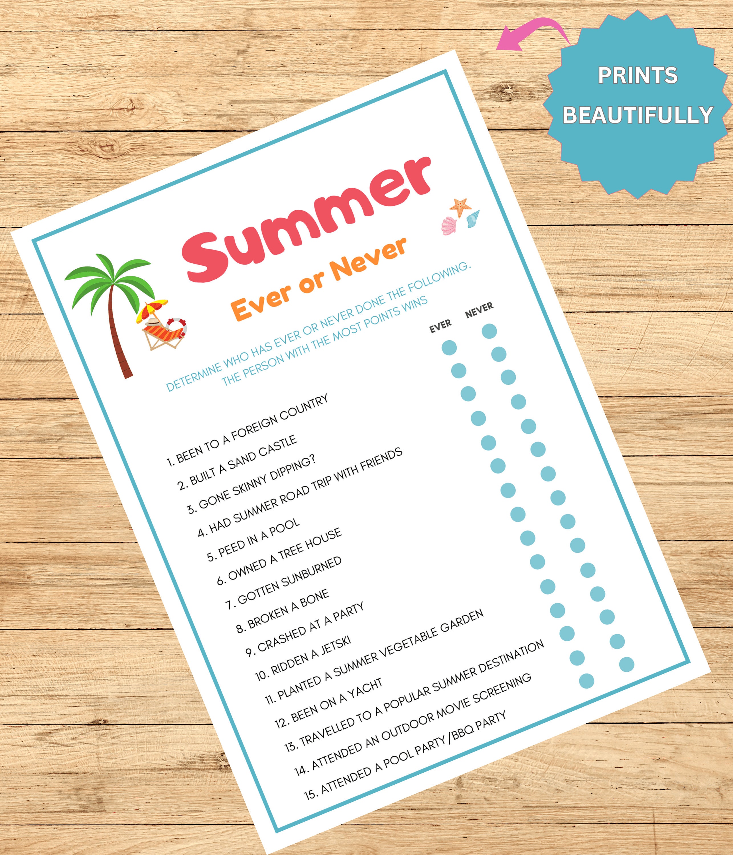 Summer Games, Summer Ever or Never Game, Summer Games for Kids, Summer ...