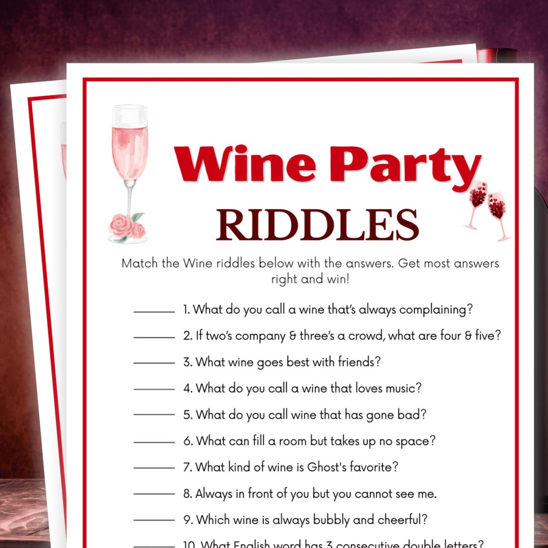 Wine Party Riddles, Wine Party Games, Wine Games, Wine Tasting Games ...