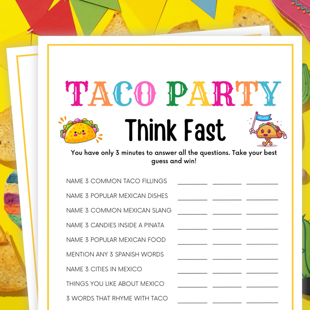 Taco Party Games, Think Fast, Trivia Game, Taco Tuesday Game, Taco ...