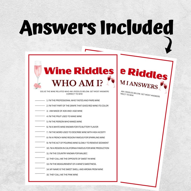 Wine Party Who Am I Riddles, Wine Party Games, Wine Games, Wine Tasting ...