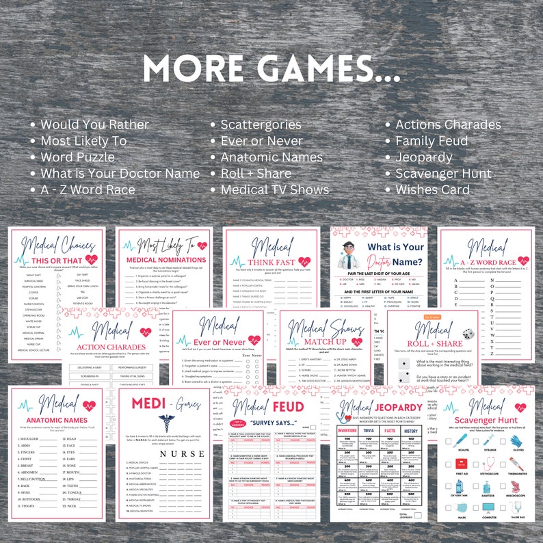 Medical Games Bundle, 35 Game SUPER Bundle, Medical Party Games for ...