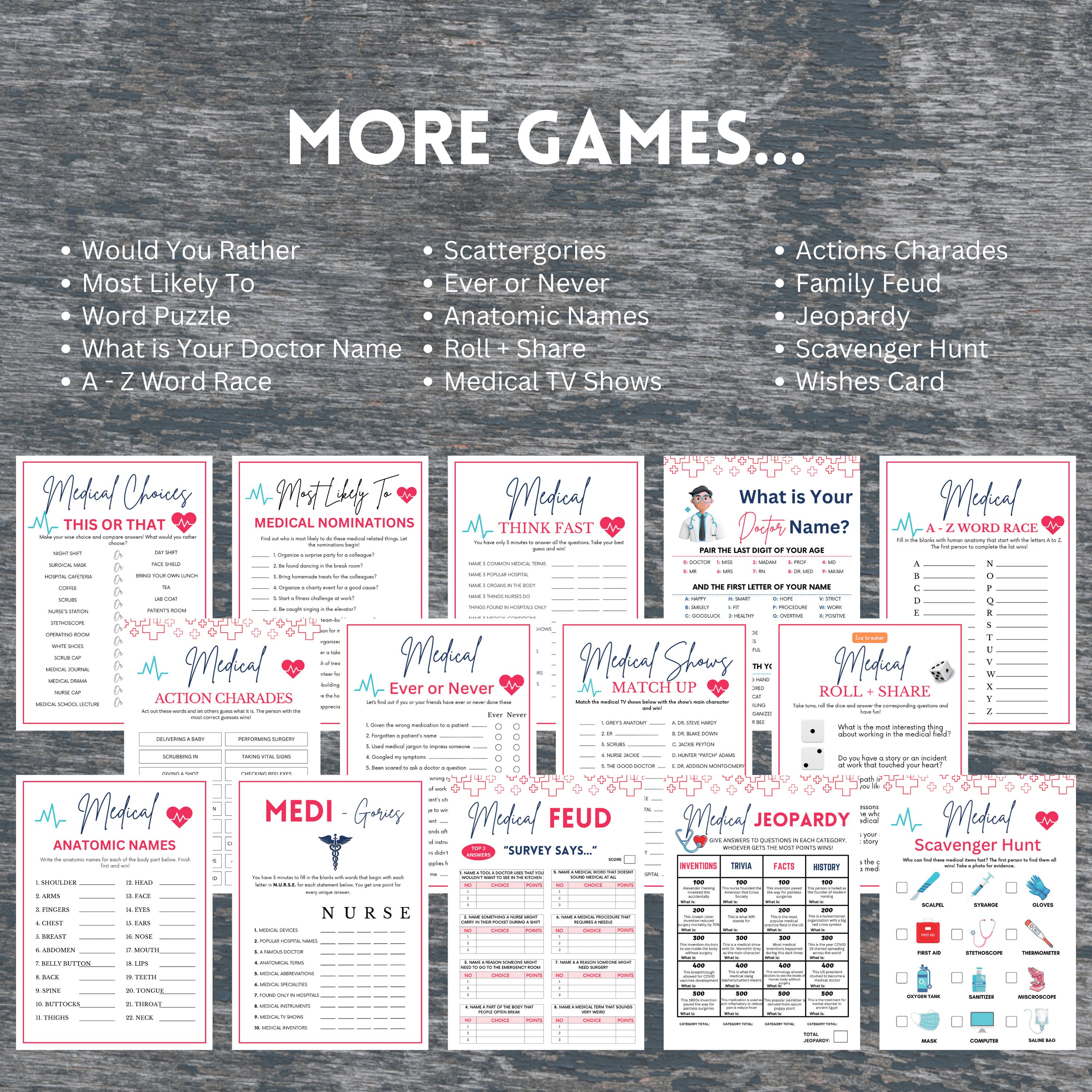 Medical Games Bundle, 35 Game SUPER Bundle, Medical Party Games for ...