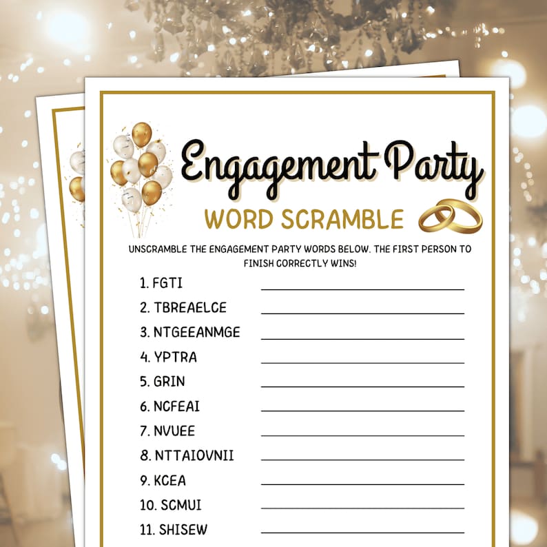 Engagement Party Games, Engagement Party Word Scramble, - Etsy