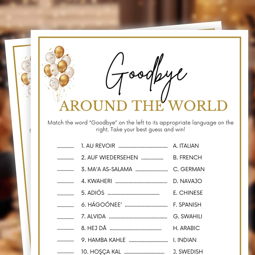 Goodbye Around the World, Goodbye Match Up, Farewell Party Games ...