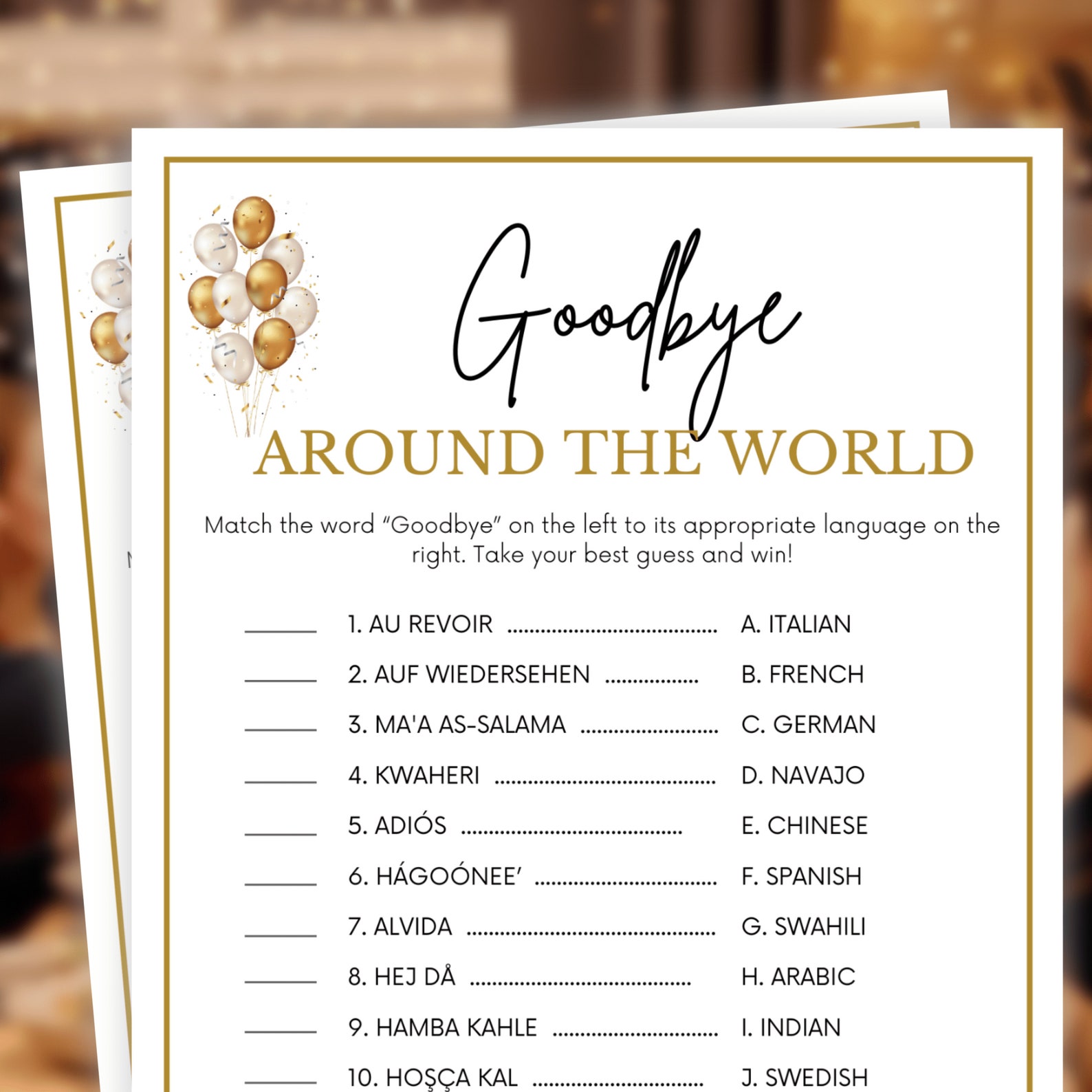 Goodbye Around the World, Goodbye Match Up, Farewell Party Games ...