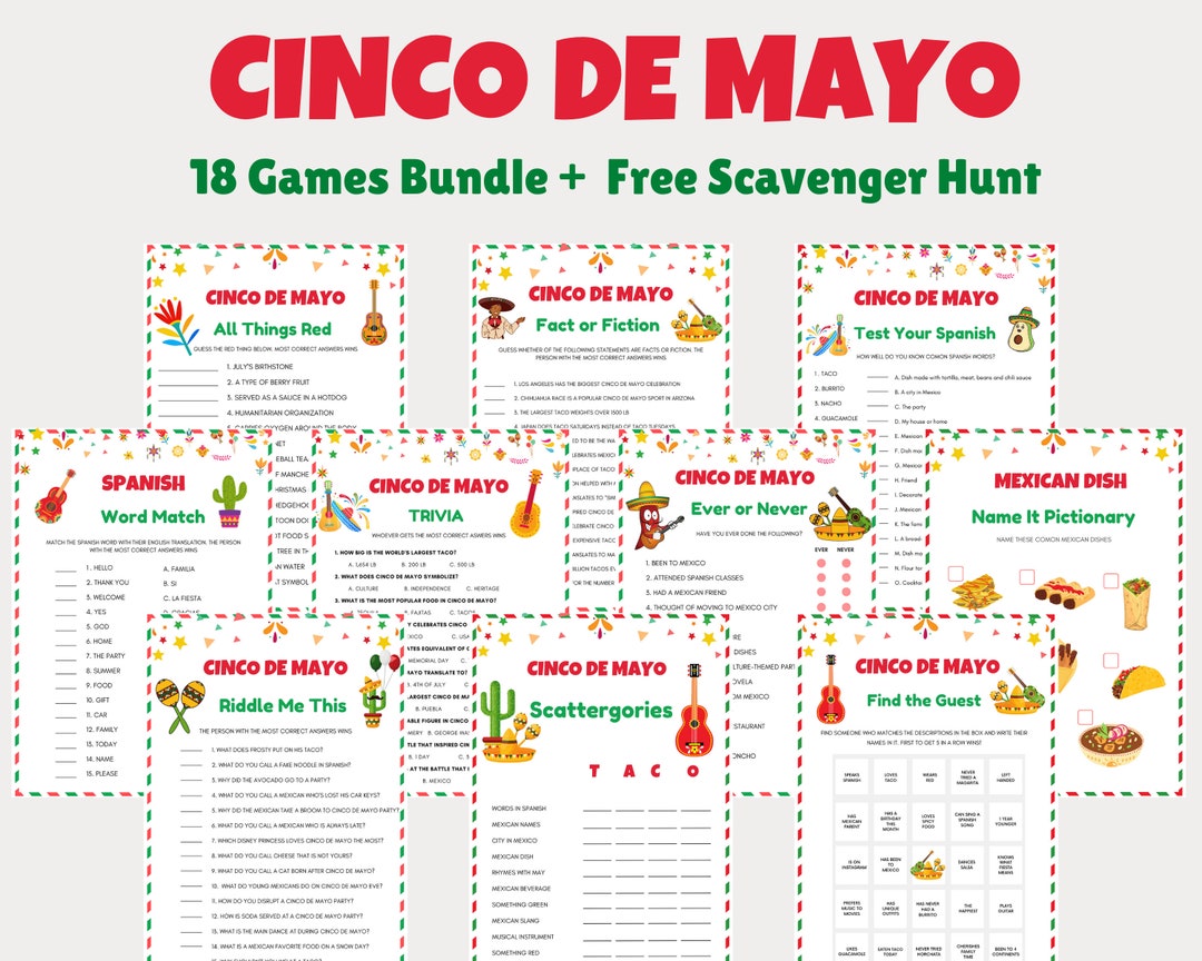 Cinco De Mayo Games Bundle, Printable Cinco De Mayo Games for Kids and ...