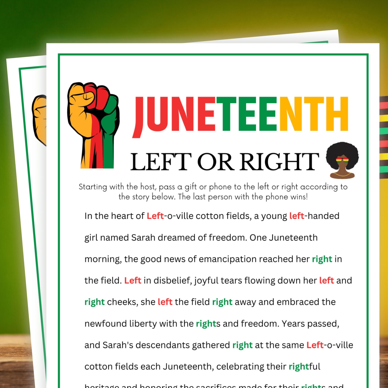 Juneteenth Games, Left or Right, Juneteenth Party Games, Black History ...