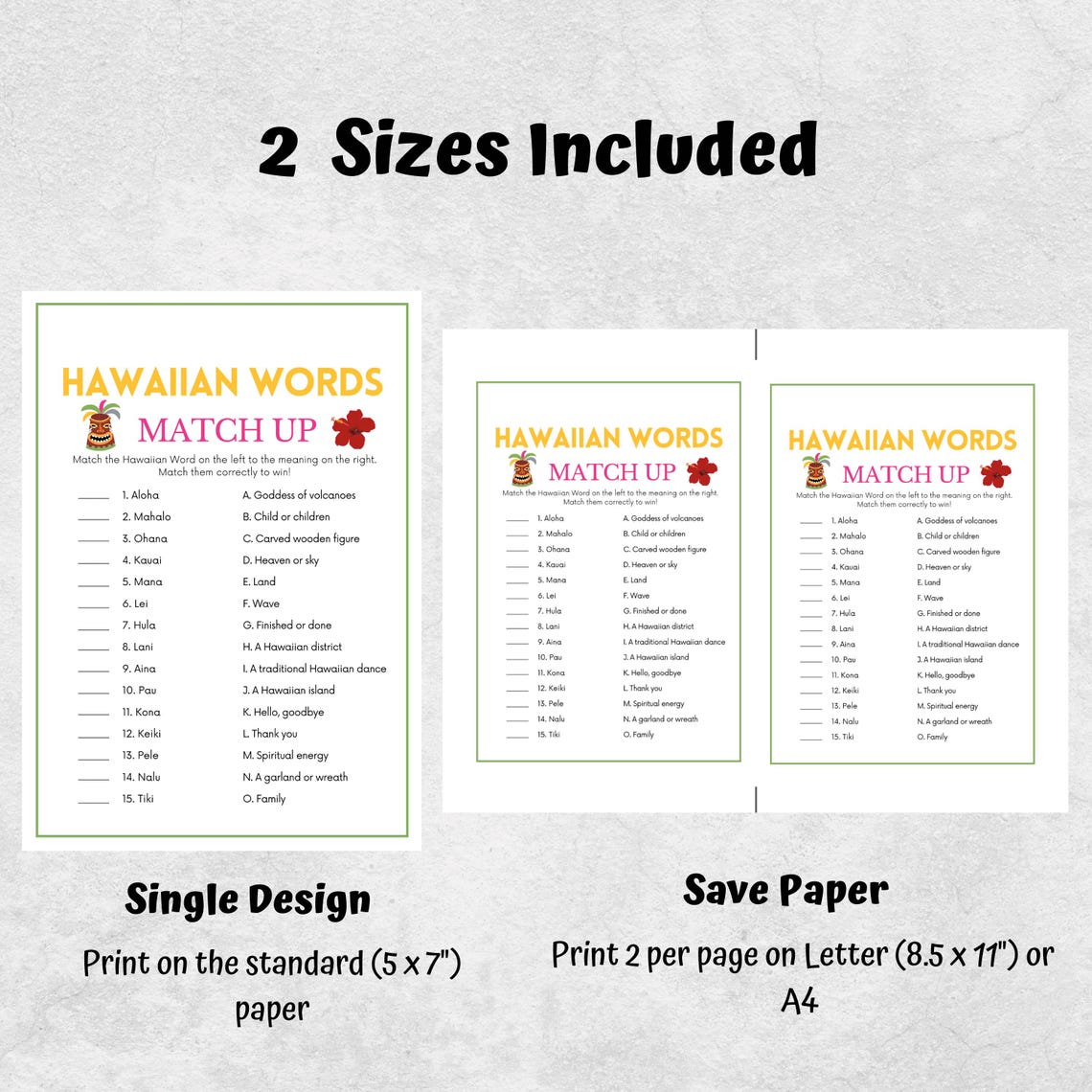 Hawaiian Word Match Up, Hawaii Trivia, Luau Party Games, Aloha Party ...