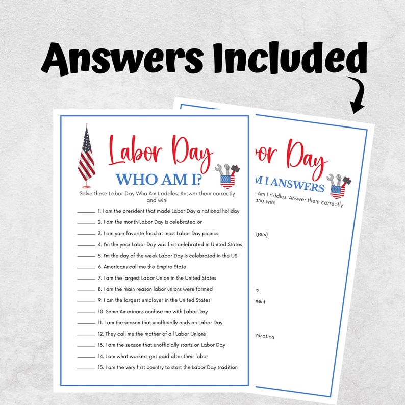 Labor Day Games, Labor Day Riddles, Who Am I, Labor Day Party Games ...