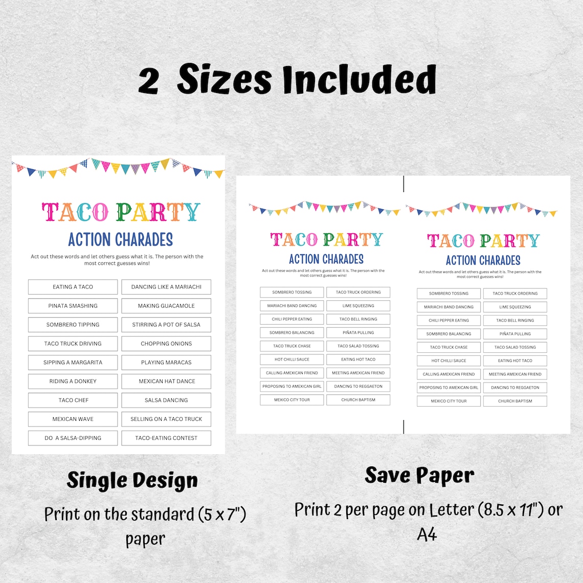 Taco Party Games, Action Charades, Taco Tuesday Game, Taco Themed Party ...