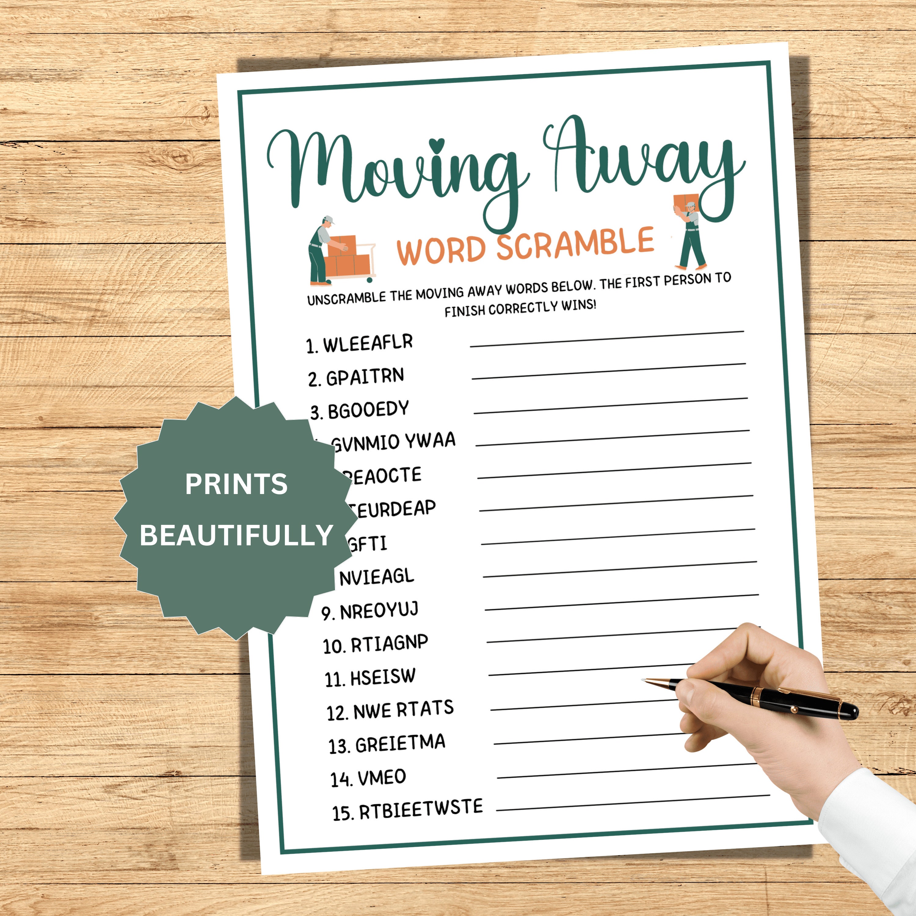 Moving Away Games, Moving Away Word Scramble, Moving Away Party Games ...