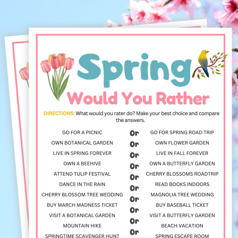 Spring Games, Would You Rather, Spring Party Games, Spring Games for ...