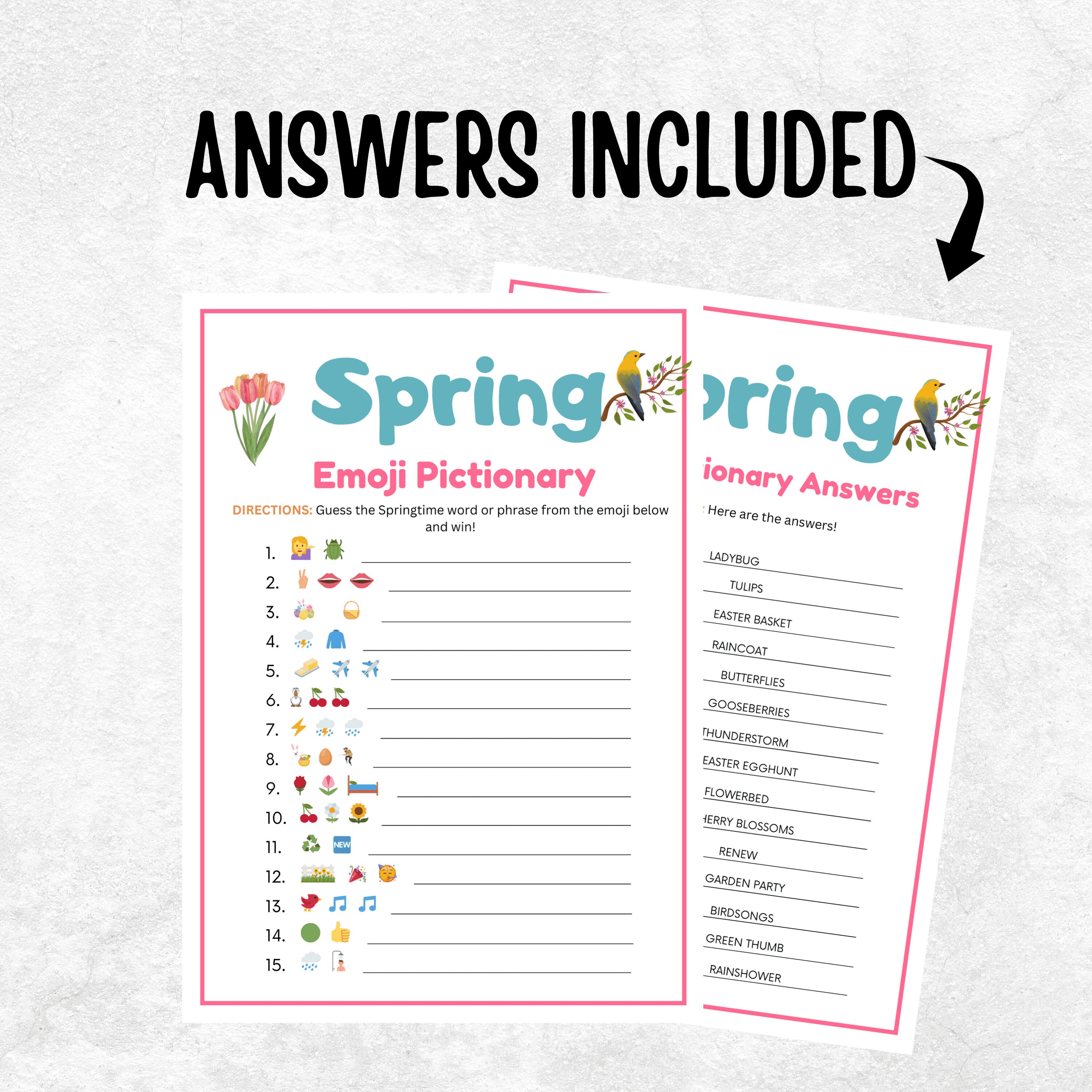 Spring Emoji Pictionary, Spring Emoji Trivia, Party Games for Kids and ...