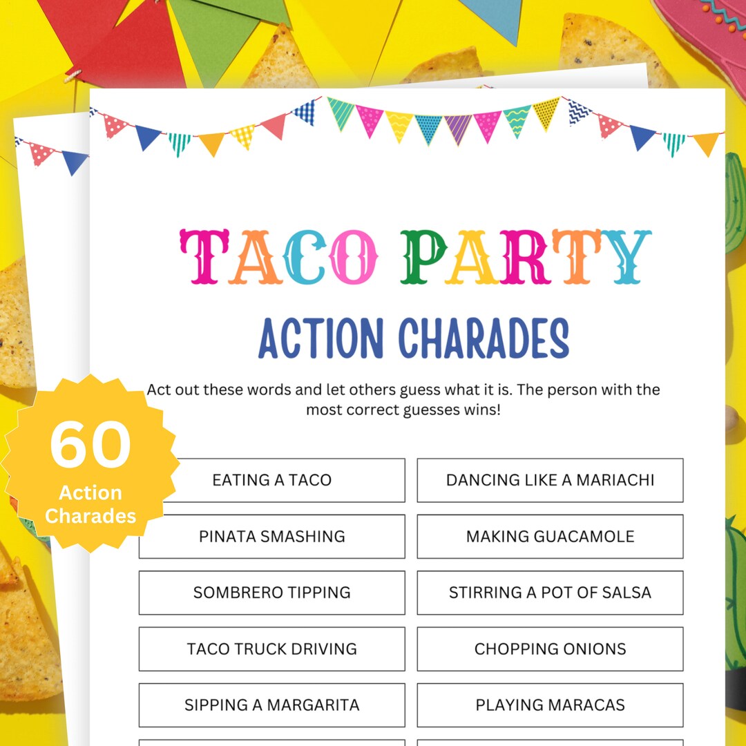 Taco Party Games, Action Charades, Taco Tuesday Game, Taco Themed Party ...