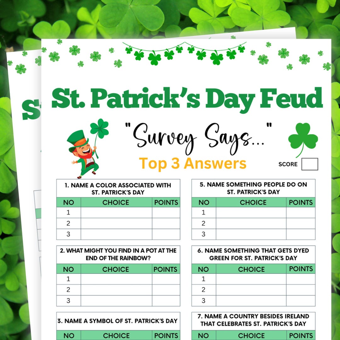 St Patricks Day Trivia, St Patrick Day Family Feud, St Patricks Day ...