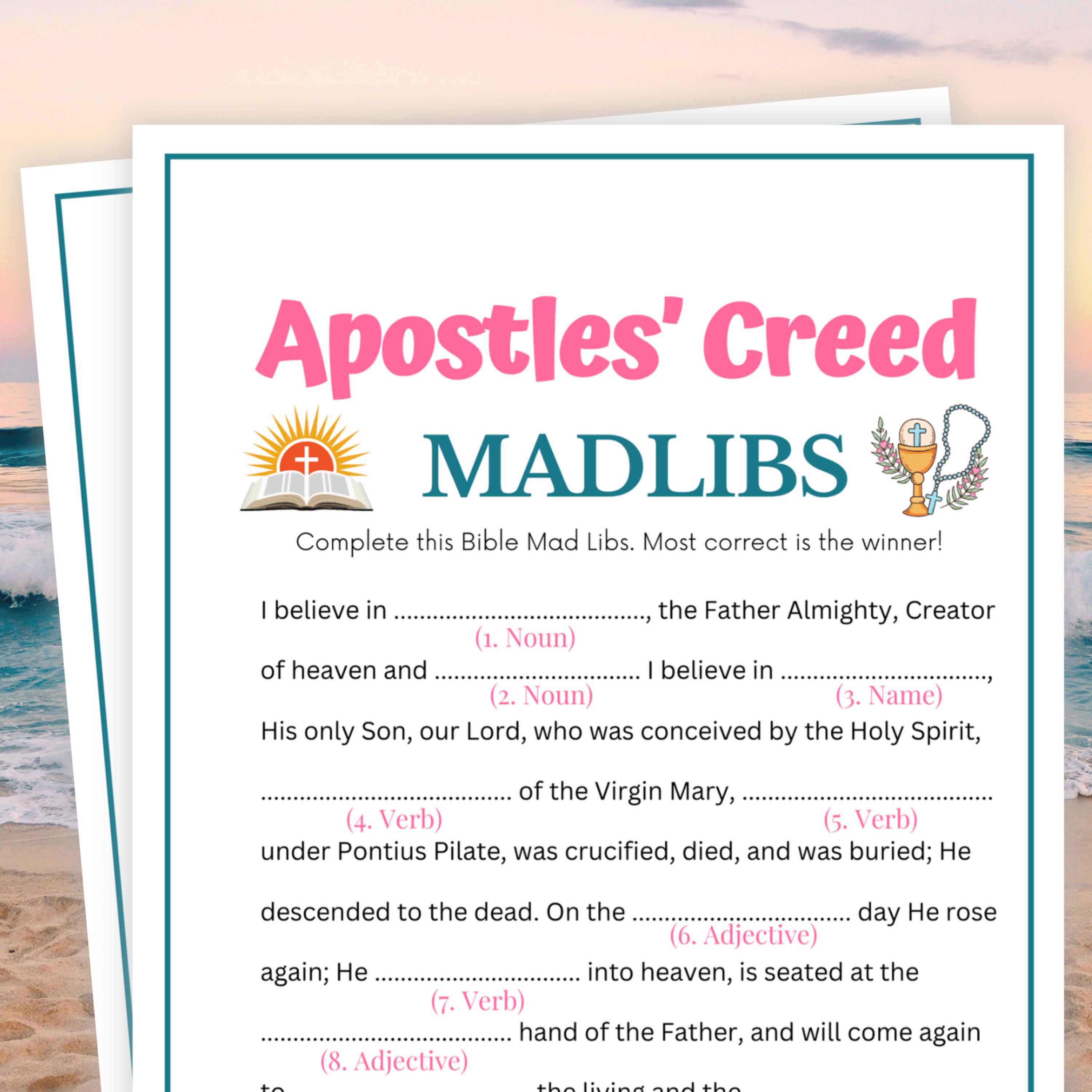 Bible Games, Apostles Creed Madlibs, Bible Study Games, Bible Games for ...