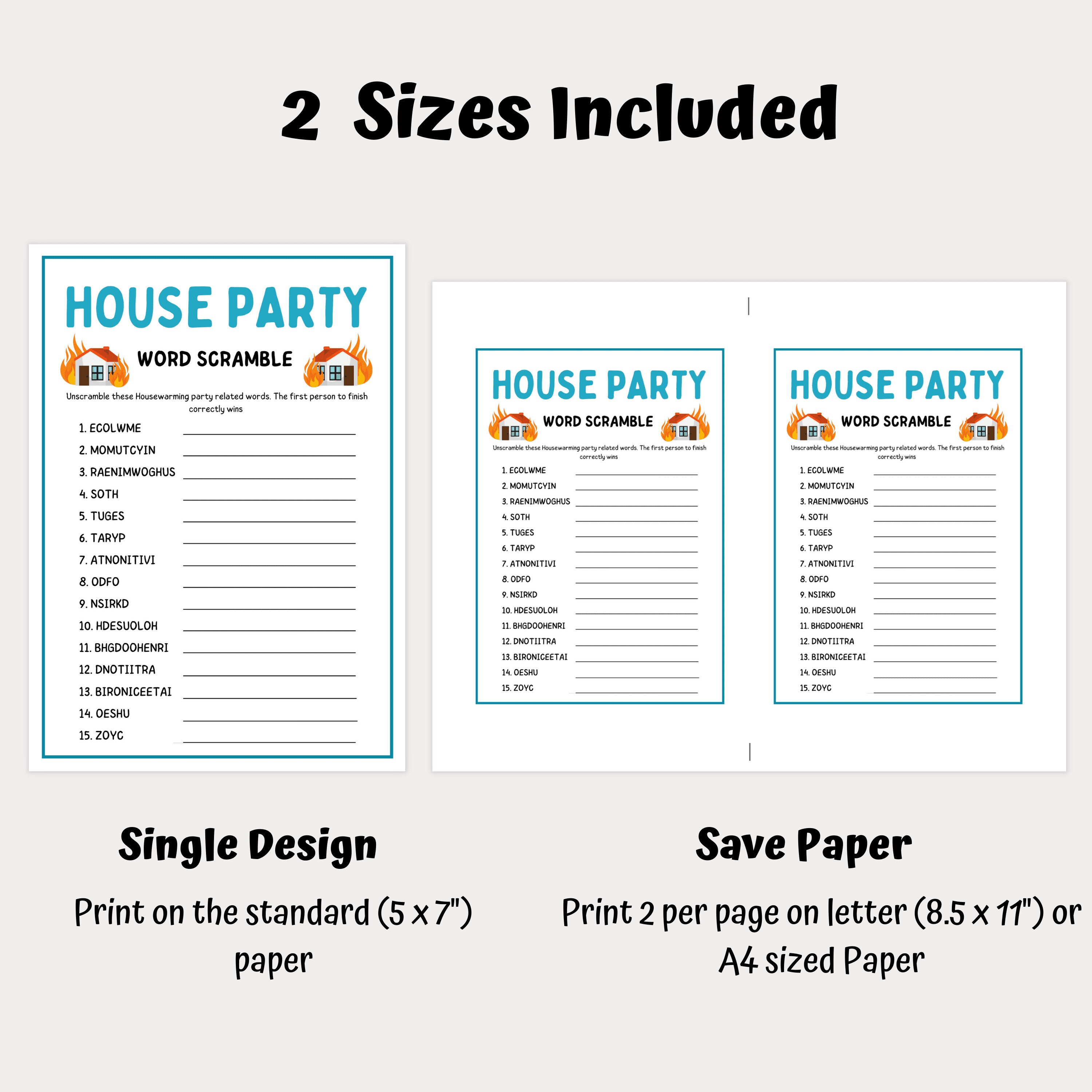 House Party Word Scramble House Party Games House Warming Party Games ...