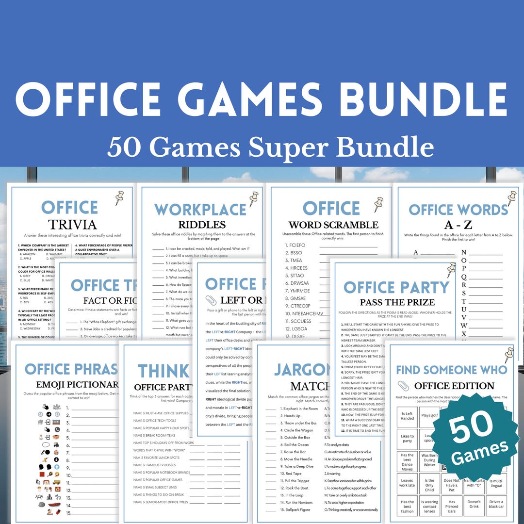 Office Games Bundle, 50 Games Super Bundle, Office Party Games, Team ...