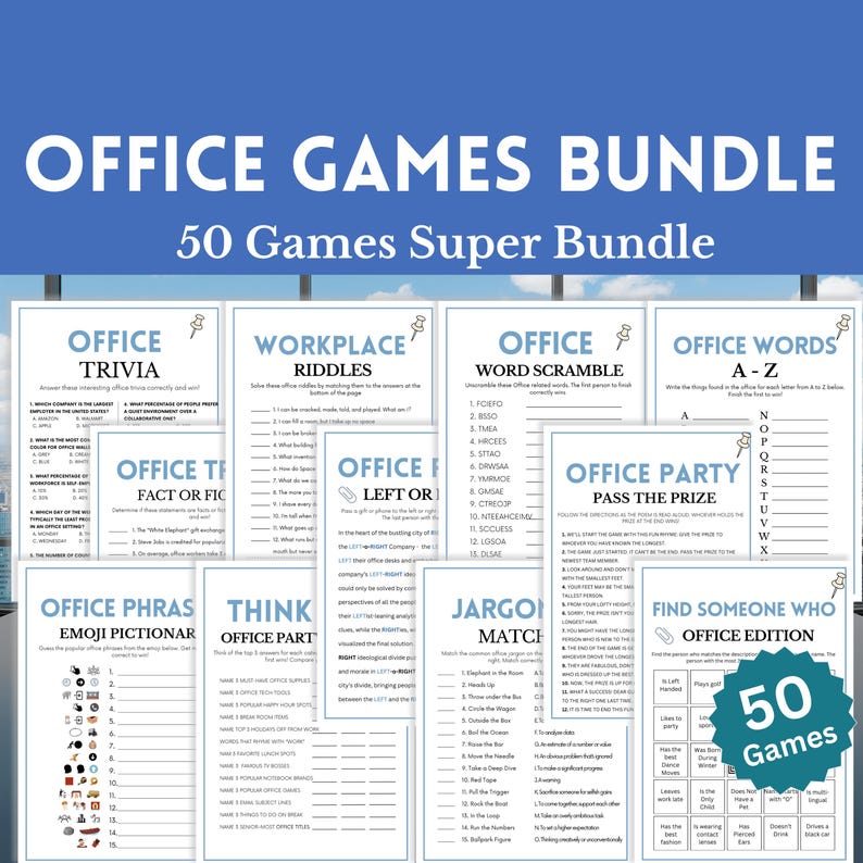 Office Games Bundle, 50 Games SUPER Bundle, Office Party Games, Office Team Building Games ...